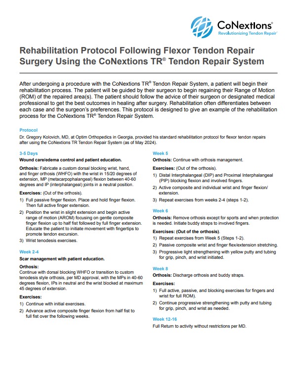 Flexor Tendon Rehabilitation Protocol Example